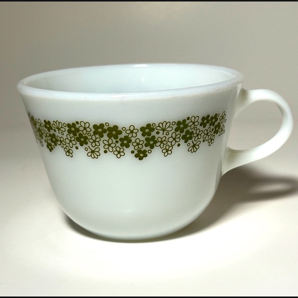 Pyrex | Dining | Vintage Pyrex Green Floral Cups | Poshmark